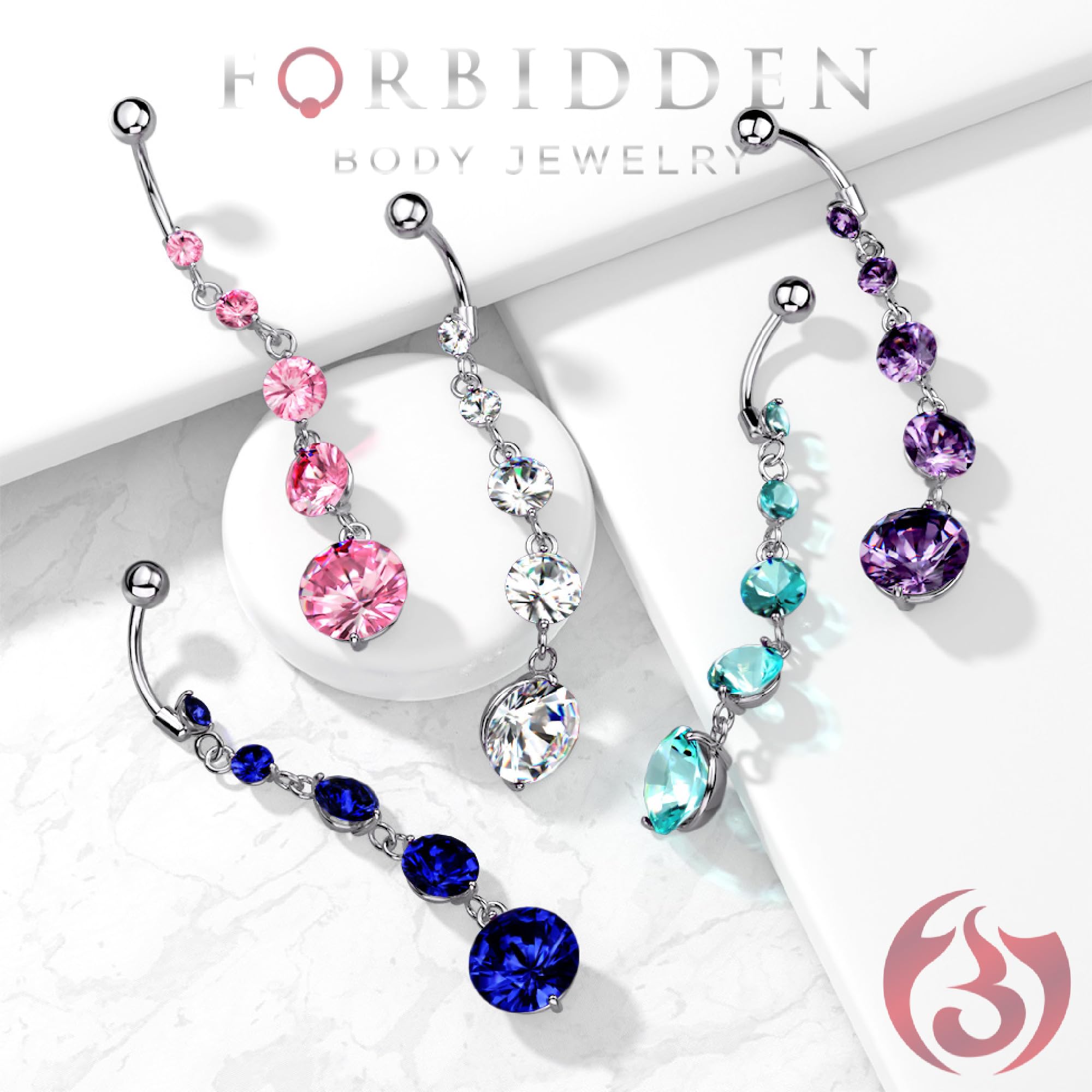 Forbidden Body Jewelry Dangle Belly Button Rings CZ Crystal Navel Rings for Women Surgical Steel 14G