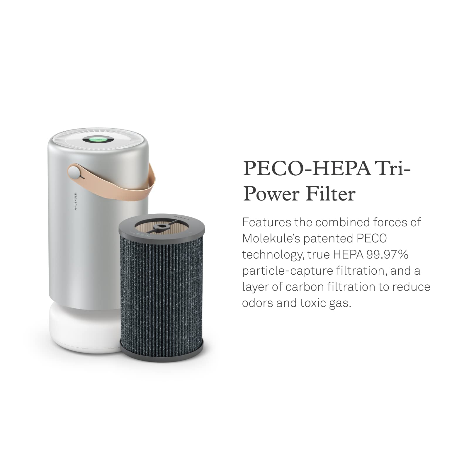 Molekule Air Pro | Air Purifier for Large Rooms up to 1000 sq. ft. w/PECO-HEPA Tri-Power Technology & PECO-HEPA Tri-Power Filter Air Pro | Air Purifier Replacement Filters for Smoke