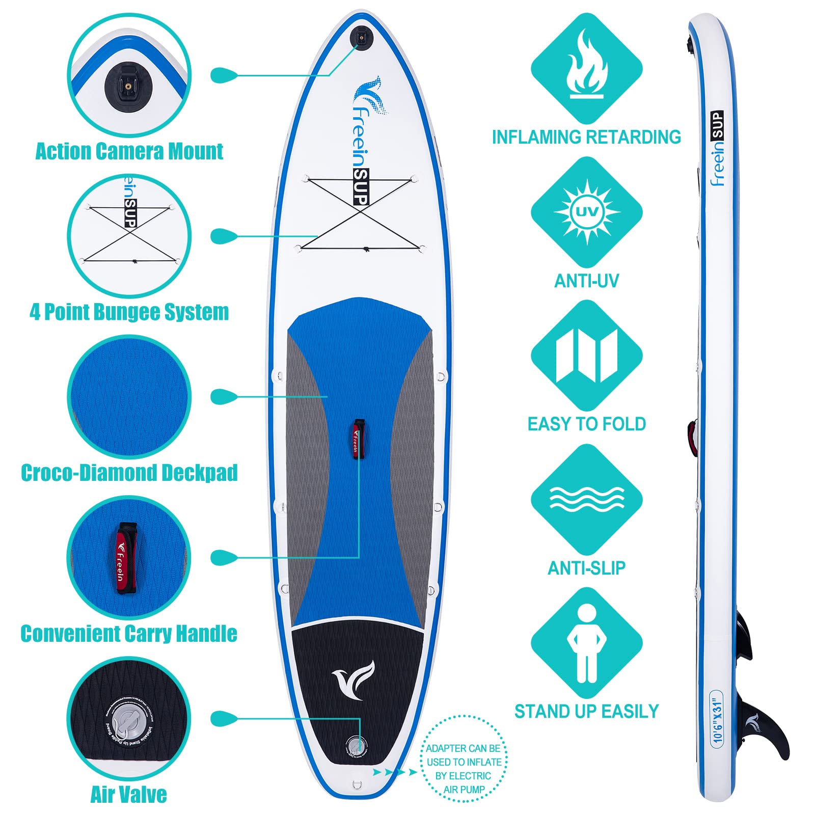 Freein SUP Inflatable Stand Up Paddle Board with Kayak Seat,Paddle Boards for Adults, Accessories sup Pump Adaptor,sup Kayak Paddle(White,10'6"