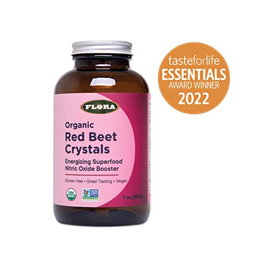 Flora - Organic Red Beet Crystals, Energizing Superfood, Nitric Oxide Booster, Vegan, Equals 5.5 lbs. of Red Beets, Pressed from Fresh Harvested Organic Beets, 7-oz. Powder