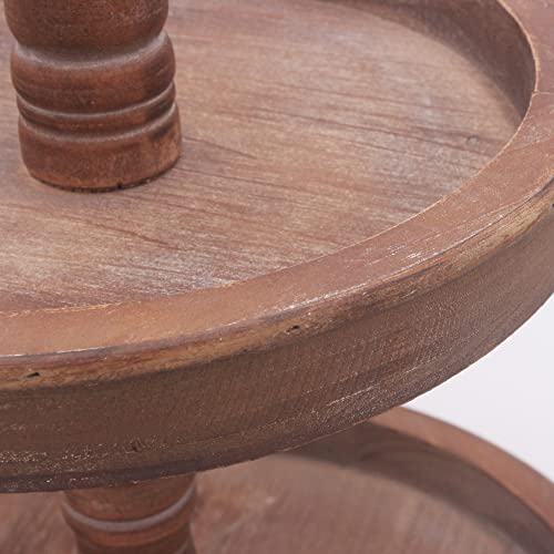 Funly mee Distressed Rustic Brown Wood Two-Tier Tray with Metal Handle,Decorative Organizer for Kitchen Counter Top, Dining Room Table