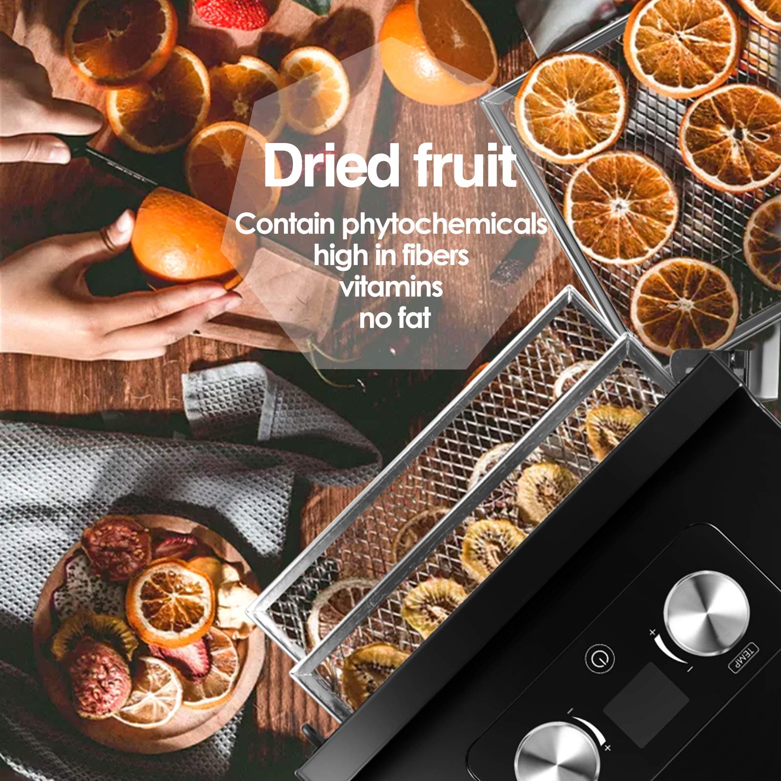 Food Dehydrator Machine - Digital Adjustable Timer and Temperature Control Dryer Dehydrators for Food and Jerky, Herbs, Meat, Fruit, Veggies, with 4 Stainless Steel Trays and 2 Anti-Stick Mat