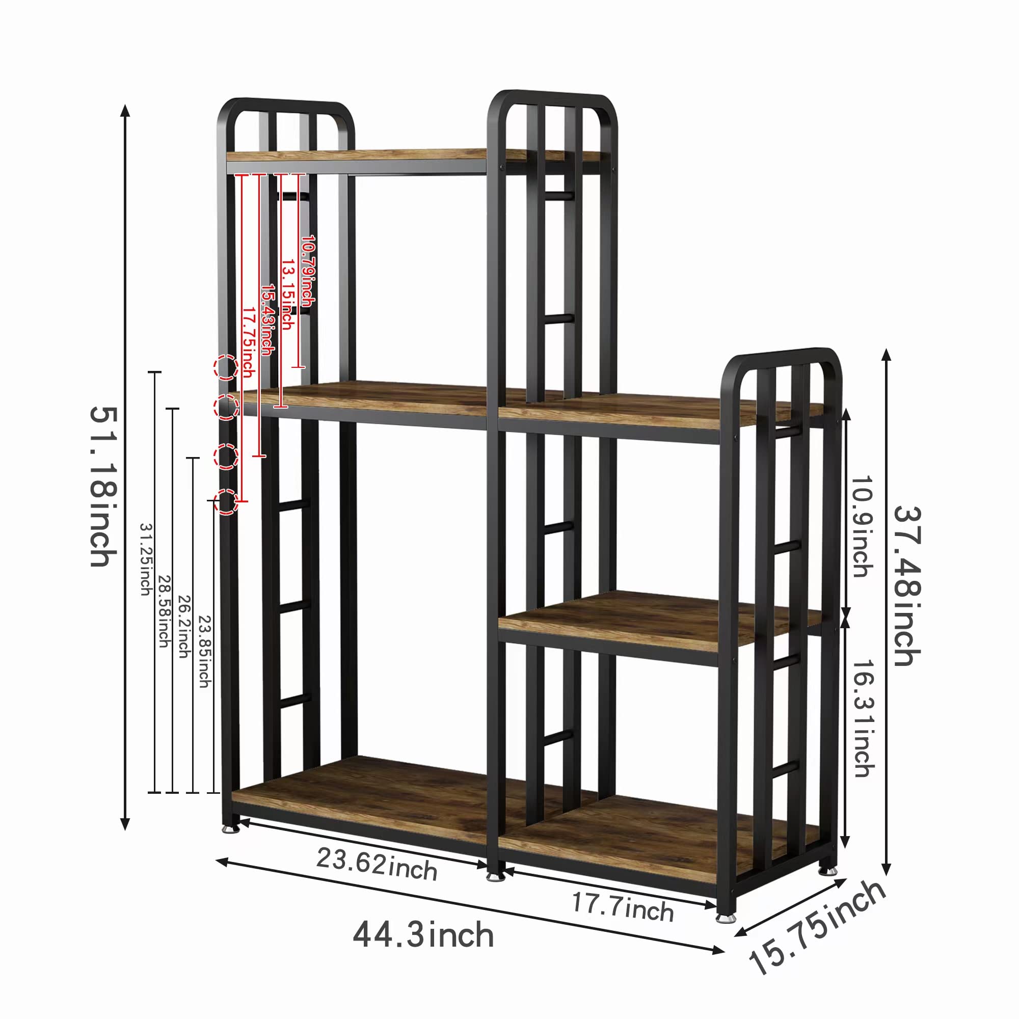 FOLREBAS Kitchen Bakers Rack,6-Tier Utility Coffee Bar Station Utility Storage Shelf, Microwave Oven Stand， Adjustable Utility Storage Shelf for Kitchen Suitable for kitchen Home Office