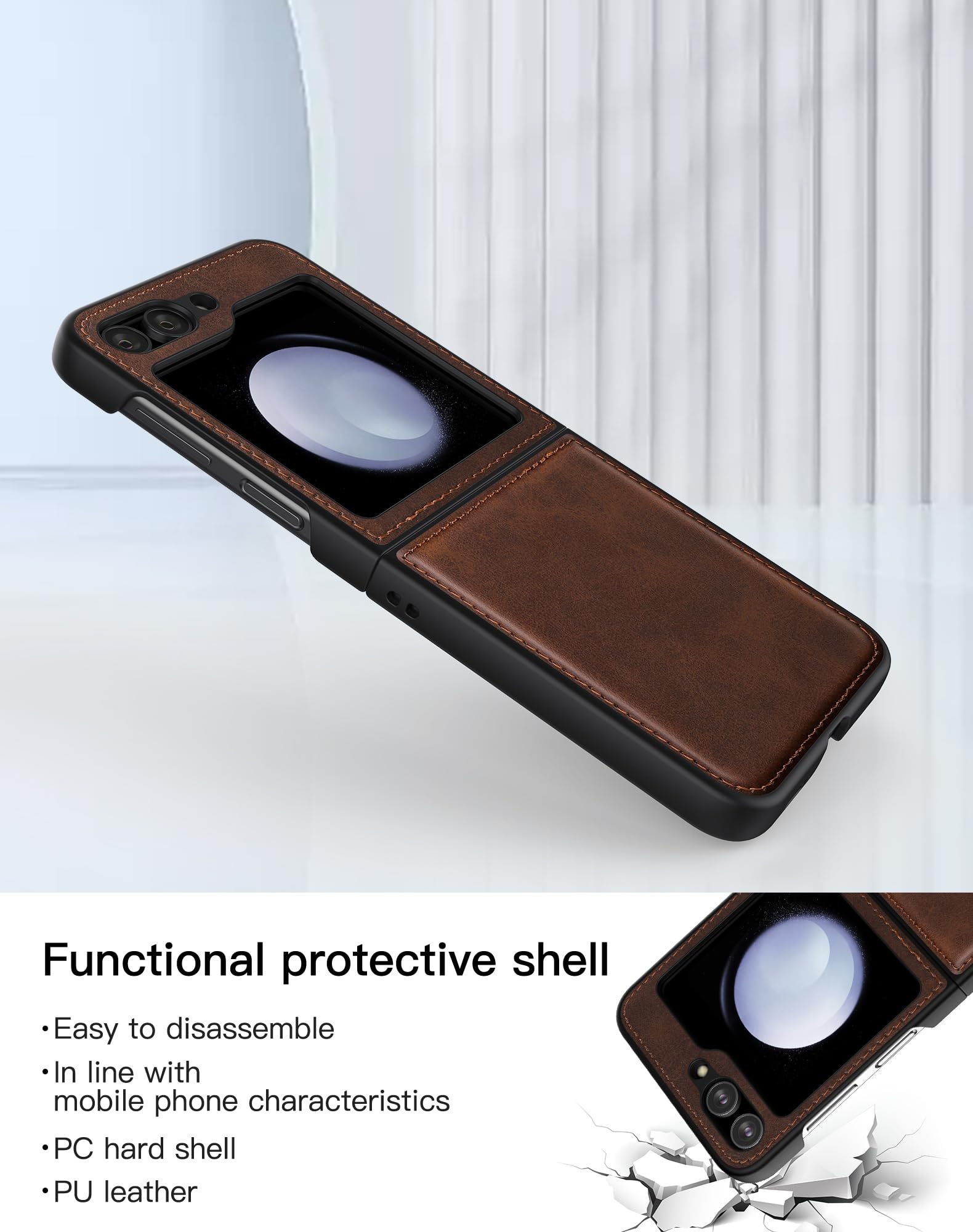 Foluu for Samsung Galaxy Z Flip 5 5G Case, Galaxy Z Flip 5 Leather Case, PU Leather + Hard PC Shell Ultra Thin Slim Durable Protective Phone Case Cover for Samsung Galaxy Z Flip5 5G 2023 (Brown)