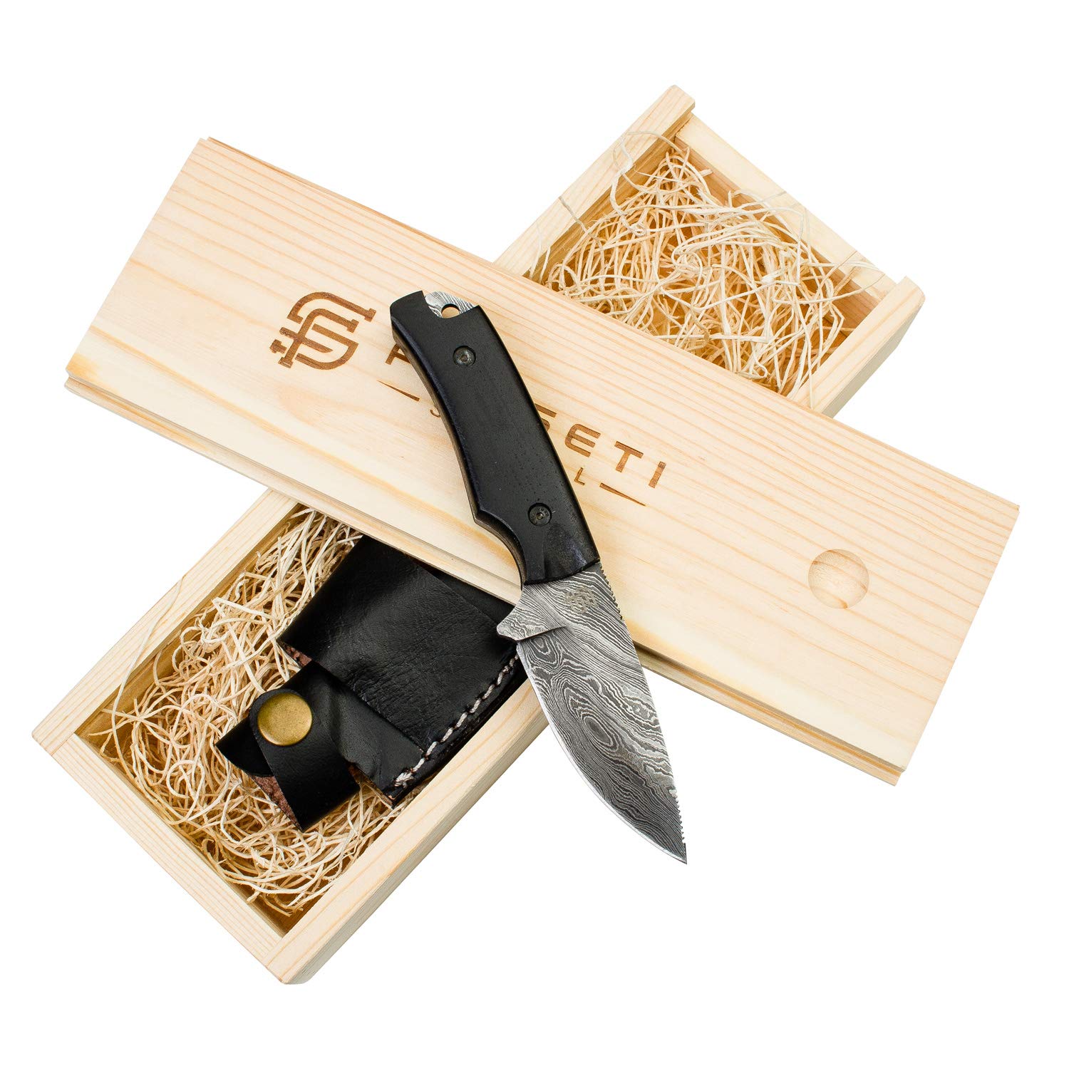 Forseti Steel Boone Damascus Steel Skinner with Black Micarta Handle