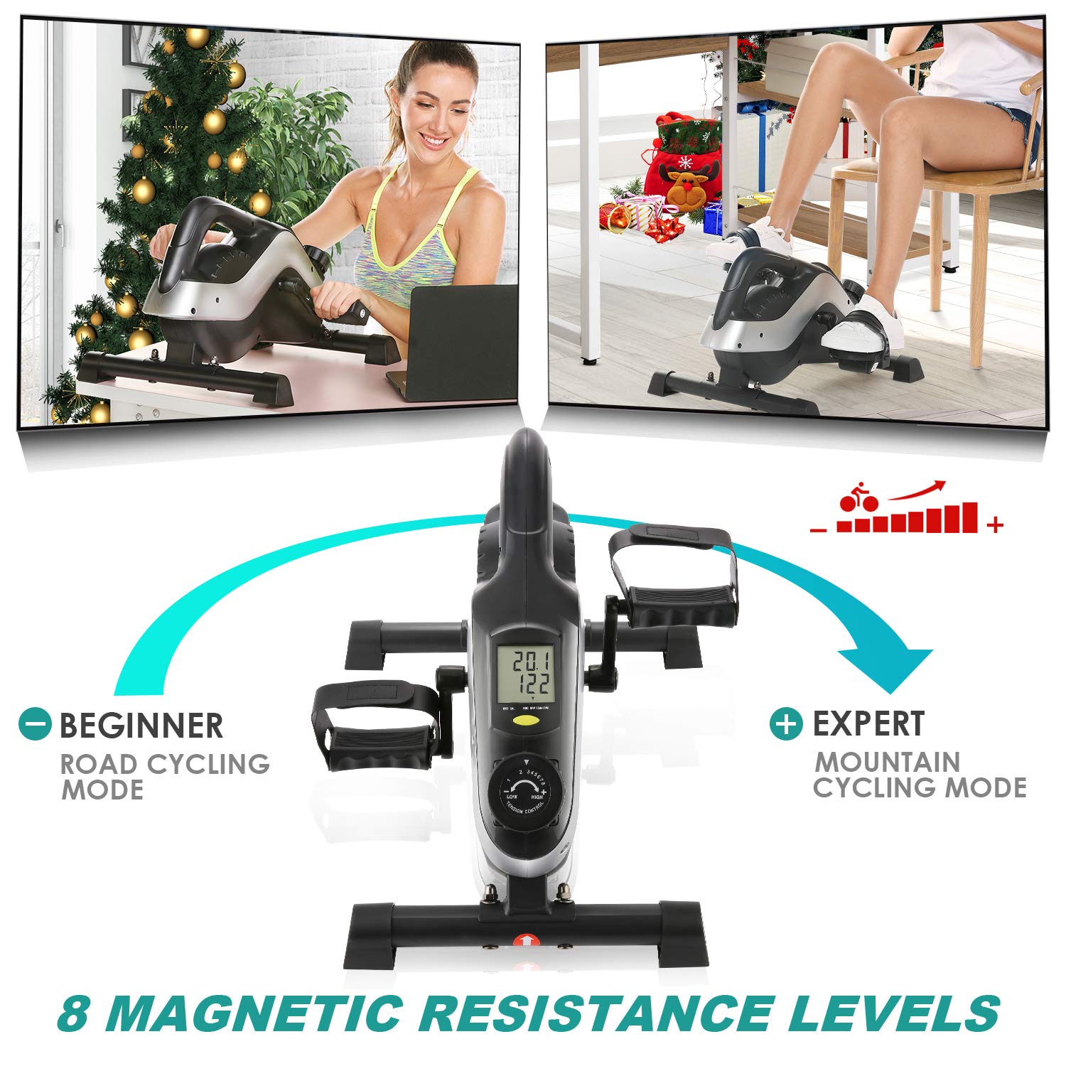 FUNMILY Pedal Exerciser Mini Exercise Bike Arm and Leg Exercise Peddler for Seniors Elderly, Medical Stationary Small Cycle with Magnetic Resistance, Silent & Compact