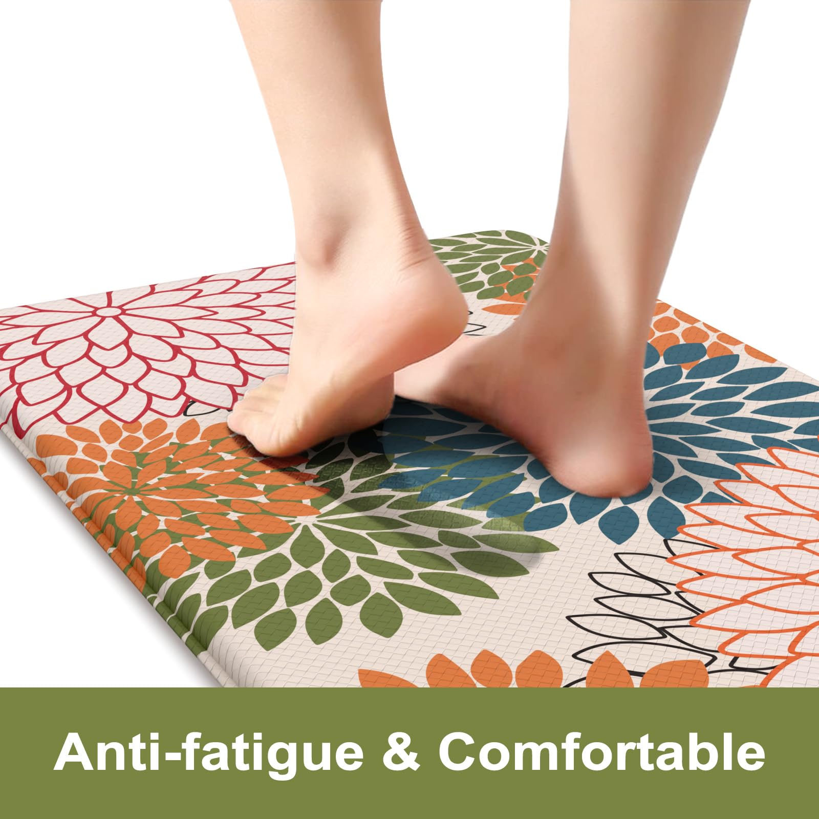 Kitchen Rugs and Mats Cushioned Anti Fatigue Kitchen Mat 2PCS Non-Skid Waterproof Kitchen Runner Rug Comfort Foam Standing Mat for Floors,Office,Laundry,Sink,Floral