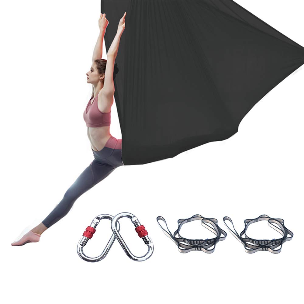 FOSER Aerial Yoga Hammock Aerial Yoga Swing with Daisy Chains Carabiners For Inverted Gravity Yoga Flip with Instruction Manual 5M×2.8M (Black)