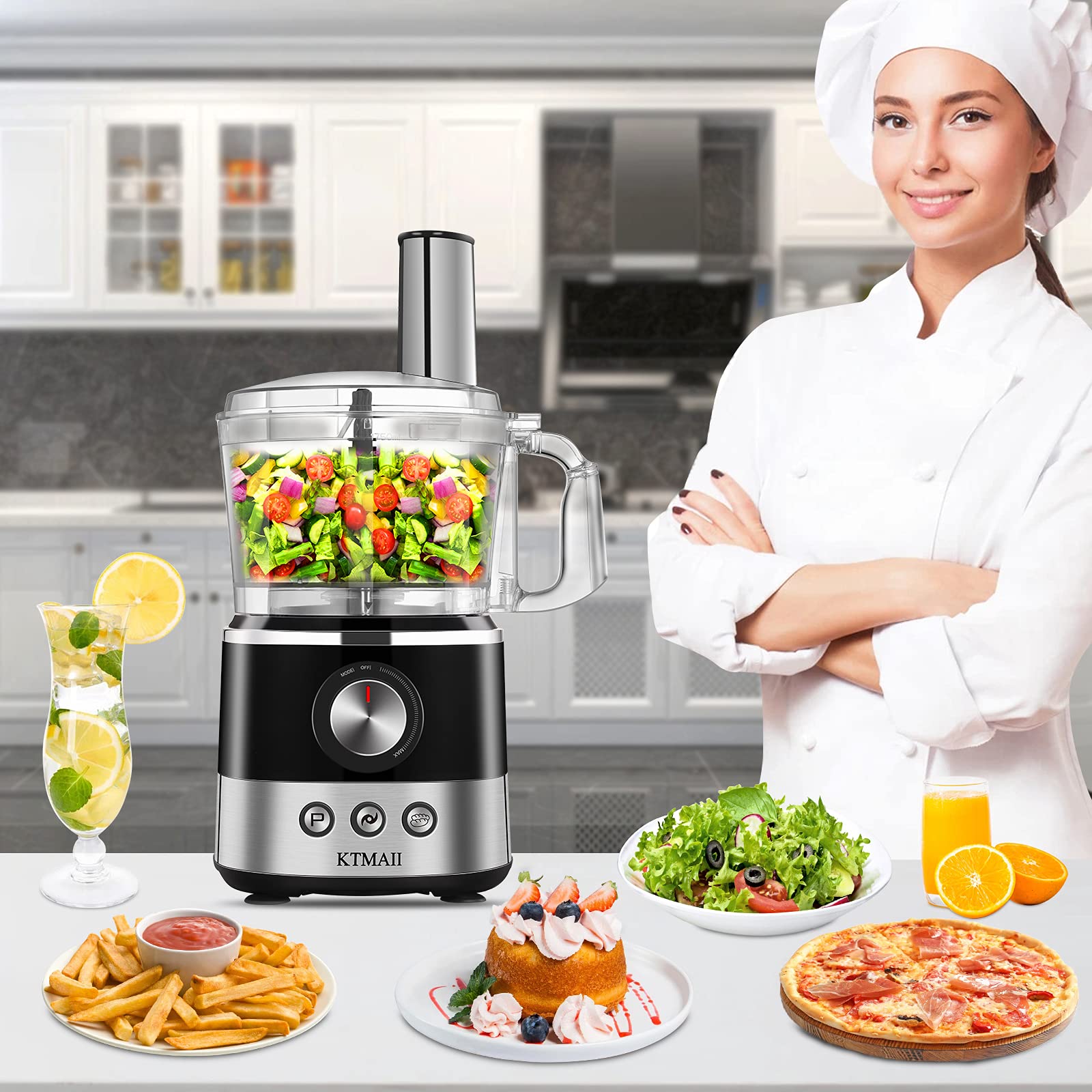 Food Processor,7 Cup Food Processor Vegetable Chopper for Chopping, Pureeing, Mixing, Shredding and Slicing,With 2 Speeds Plus Pulse,650 Watt,Safety Interlocking Design
