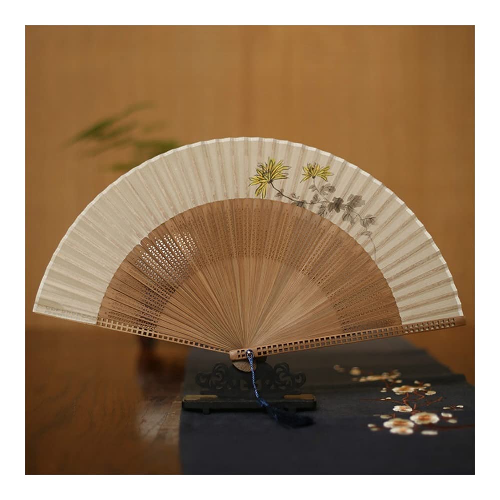 Folding Fan Foldable Bamboo Fan for Flower Painting Handmade, Portable, Chinese Hanfu, Silk Fan (A11)