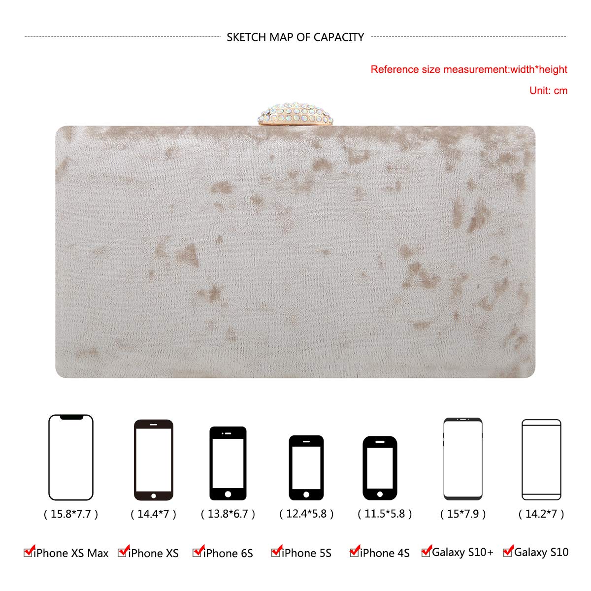 Fawziya Envelope Clutch Purse Velvet Crystal Evening Handbag-Beige