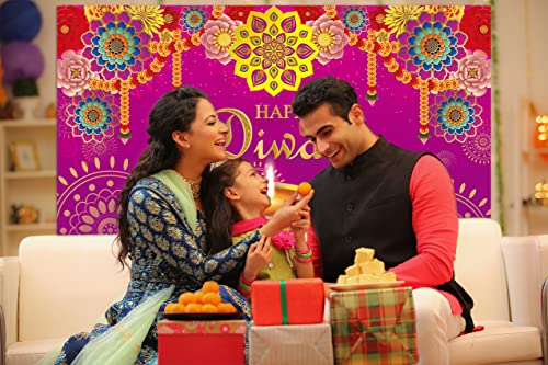 Funnlot Wall Backdrop for Diwali Festival Decorations - 5.9 x 3.2ft Banner for Happy Diwali Photo Booth