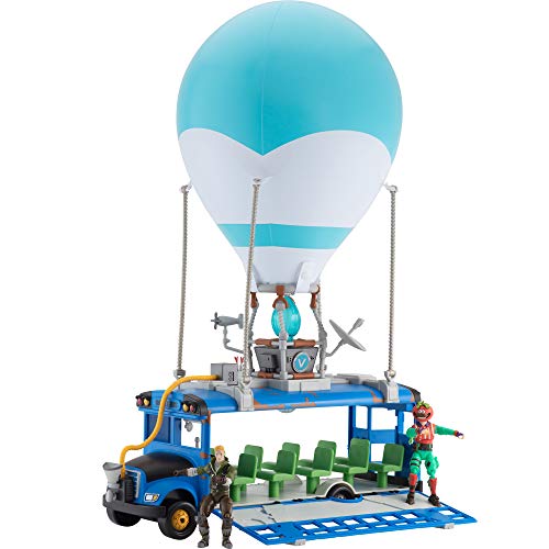 FORTNITE Battle Bus Deluxe - Features Inflatable Balloon with Lights & Sounds, Free-Rolling Wheels on Bus - Includes 4 Inch Recruit (Jonesy) and Exclusive Tomatohead Action Figures
