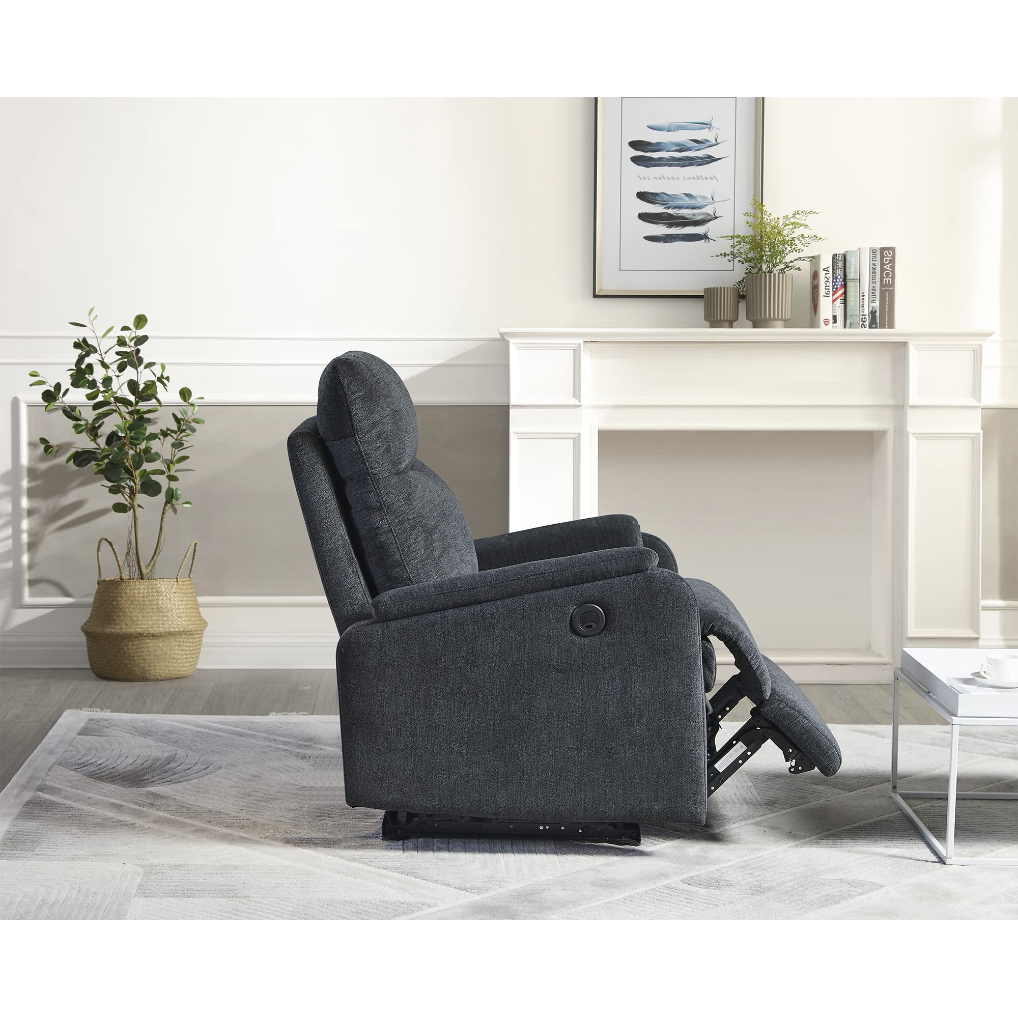 FIQHOME Electric Power, Fabric Single Sofa Recliner Function,Ergonomic Lounge Chair, Home Theater Seating with USB Charge Port for Small Room, Grey, Dark Gray