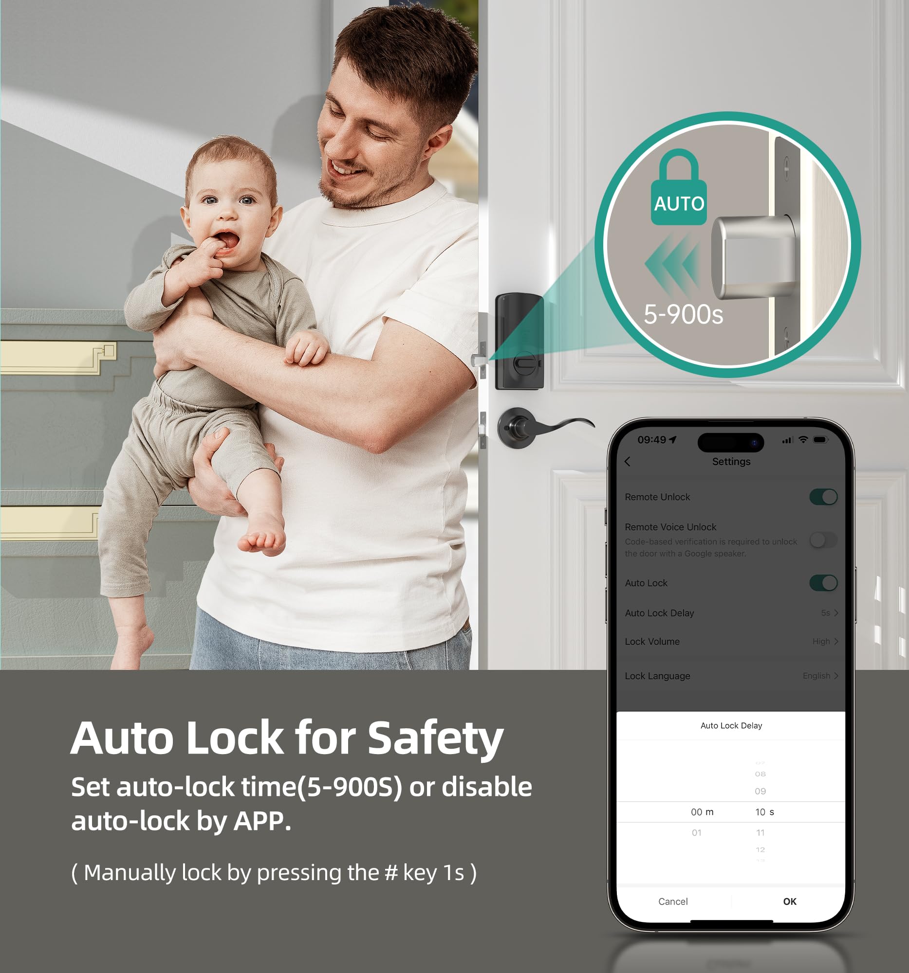 Front Door Lock Set, HEANTLE Smart Locks with Handle, Electronic Keyless Entry Door Lock, Digital Keypad Deadbolt, Auto Lock One-time Passcode for Home, Family