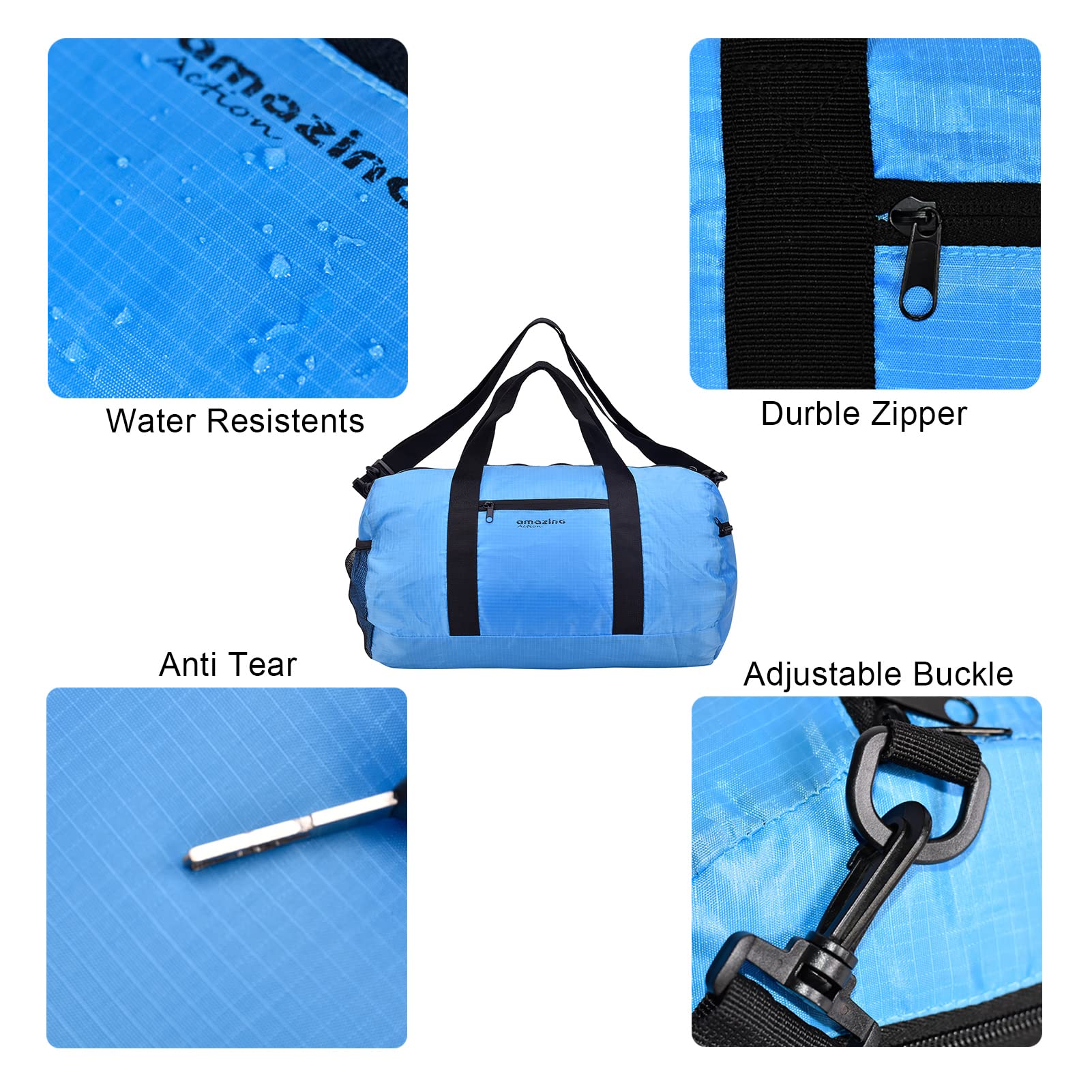 Foldable Training Gym Bag, AmazingAction Lightweight Foldable Water Resistant Travel Duffle Bag…