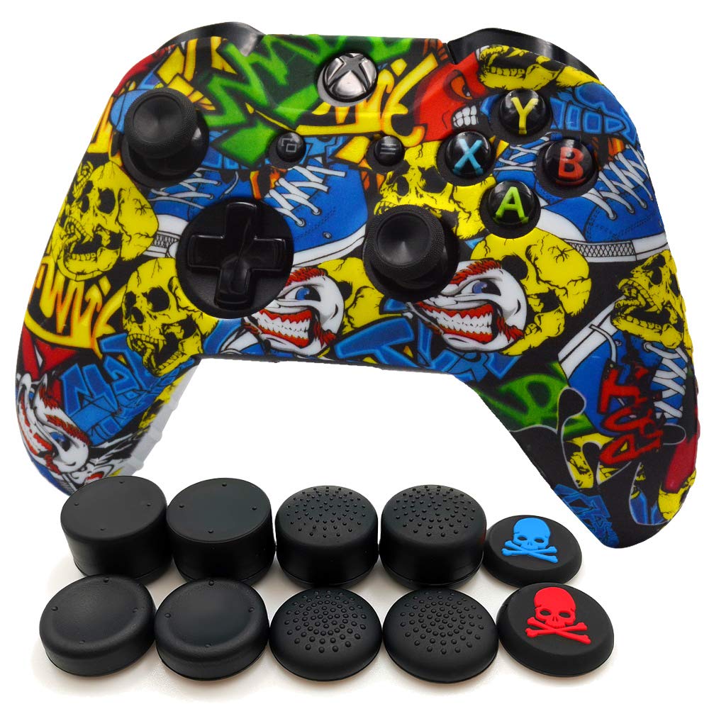 FOTTCZ Anti-Slip Soft Silicone Cover Skin Set for Microsoft Xbox One Controller which 1pcs Controller Skin + 8pcs Thumb Grip Caps - Clown