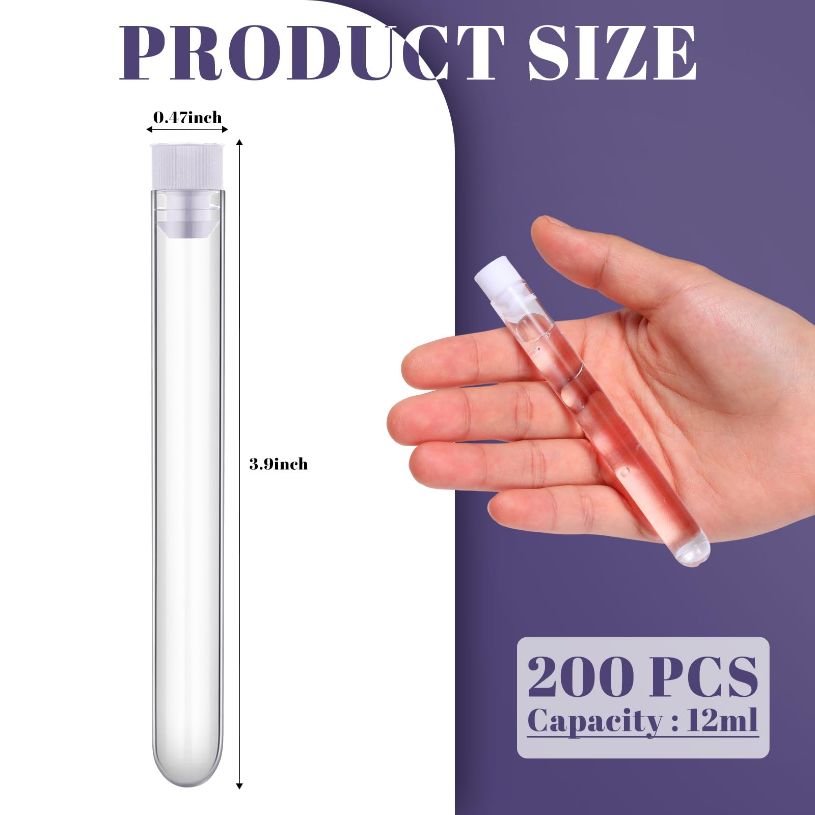 Xuhal 200 Pack Clear Plastic Test Tubes 12 x 100mm 12 ml Plastic Tubes with Caps Candy Tubes Test Lab Tubes for Scientific Themed Birthday Party Supplies