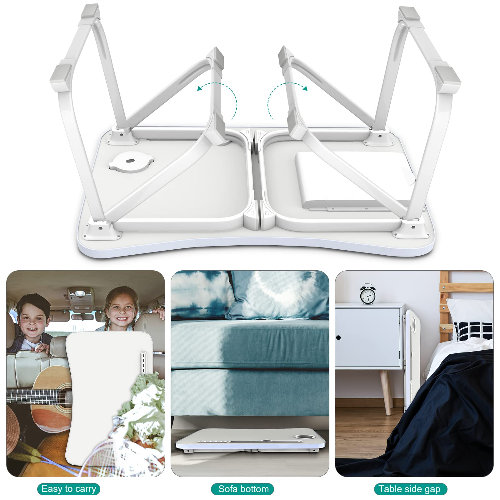 Fayquaze Laptop Bed Desk, Portable Foldable Laptop Bed Table with USB Charge Port Storage Drawer and Cup Holder,Lap Desk Laptop Stand Tray Table Serving Tray for Eating, Reading and Working