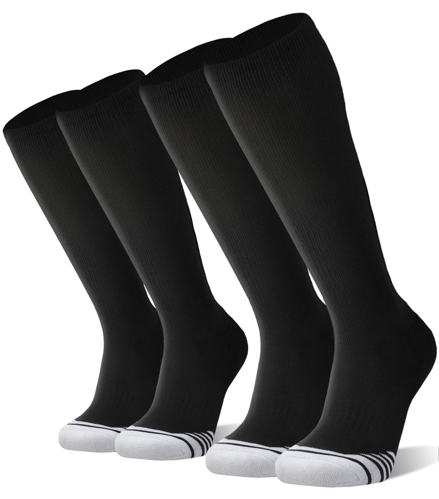 FITRELL 2 Pack Baseball Socks Soccer Softball Socks for Kids Youth Men & Women Over-the-Calf Knee High Socks, Black, Small