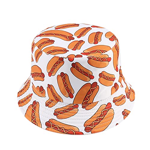 Funny Bucket Hat Sun Hat for Women Men,Unisex Reversible Cotton Summer Beach Hat Fisherman Hat Hot Dog