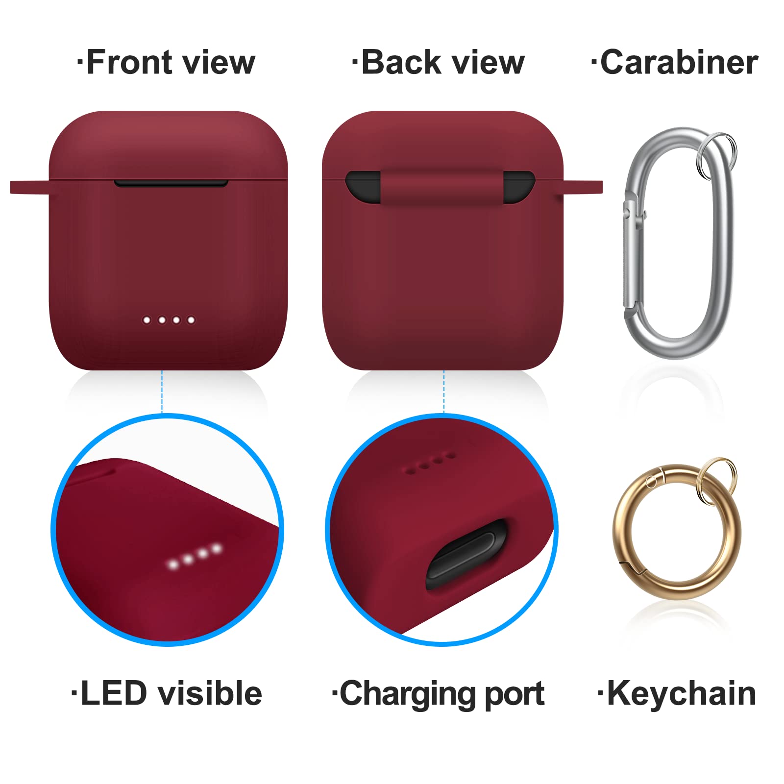 MOLOVA Protective Silicone Case Compatible with Tozo t6, Front LED Visible, Premium Accessory Shockproof tozo t6 Case Cover with Keychain. (Wine Red)