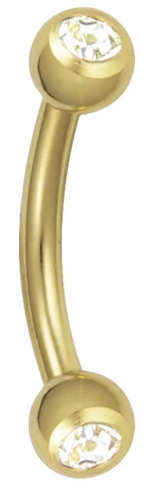 Forbidden Body Jewelry 16g 8mm Daith Earring, Eyebrow Ring and Rook Piercing, Gold IP Plated Clear CZ Crystal Barbell