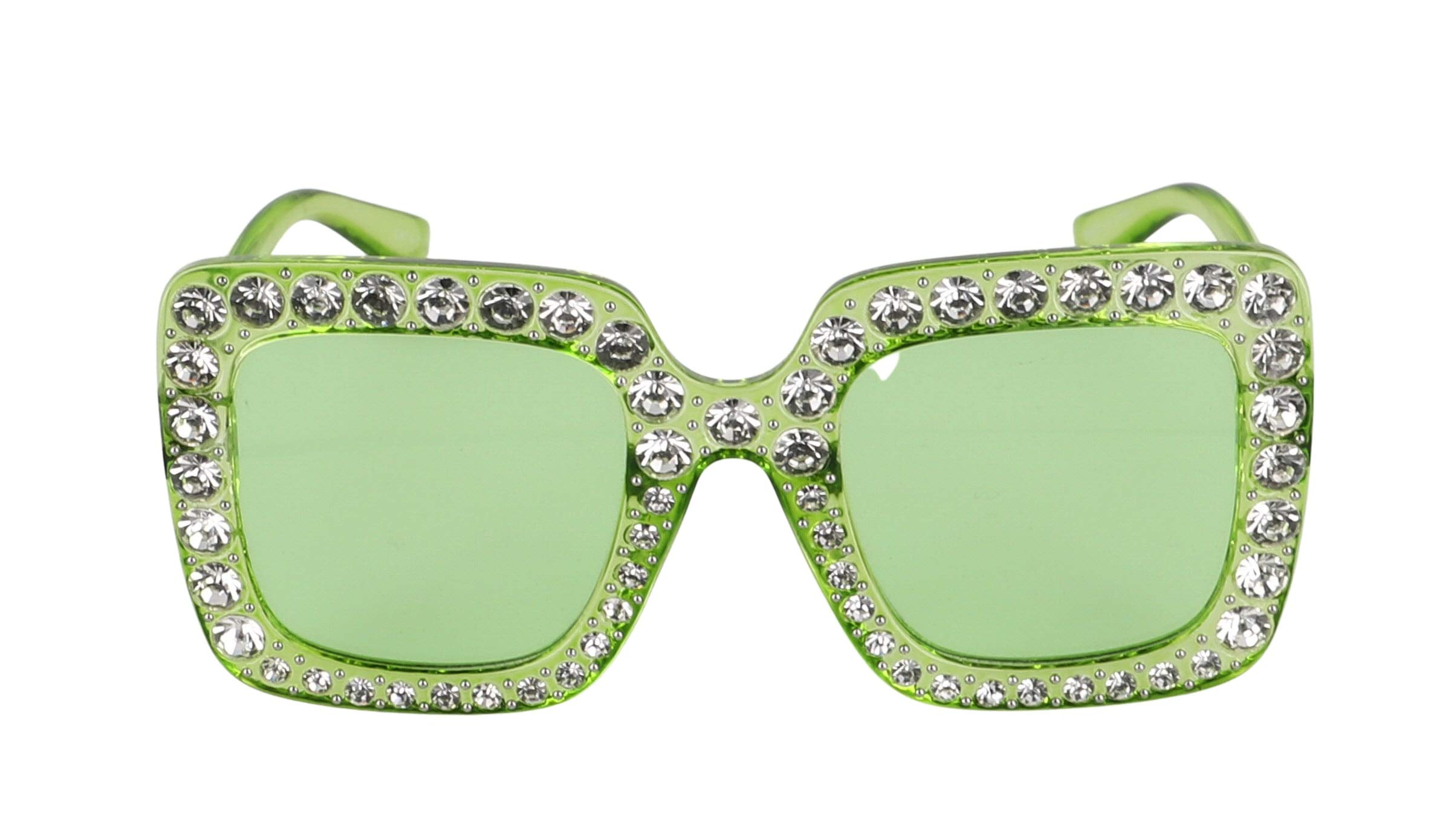 FLAWLESS Oversized Square Frame Bling Rhinestone Crystal Design Sunglasses For Women (Green)