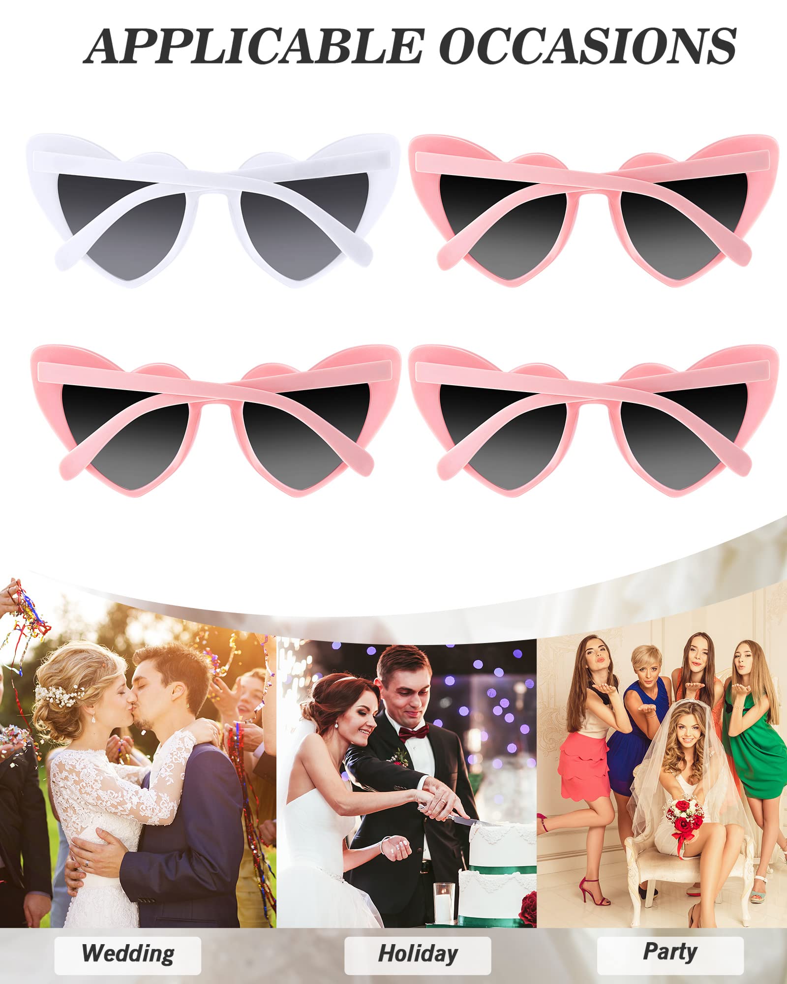 Flutesan 12 Pair Wedding Heart Shaped Sunglasses Bachelorette Vintage Cat Summer(White, Pink, Black Gray)