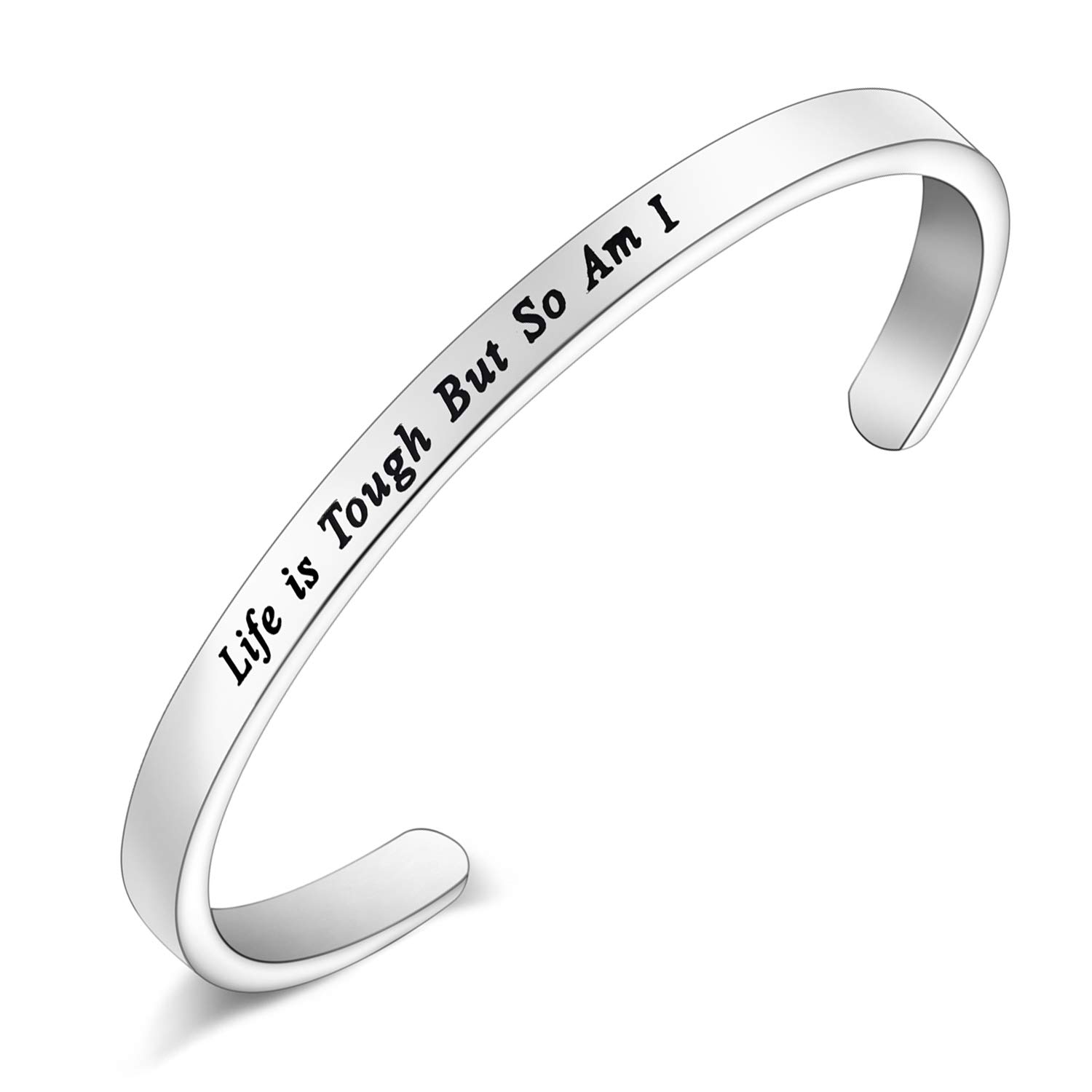FEELMEM Depression Awareness Recovery Gift Life Is Tough But So Am I Keychain Prevention Awareness Mental Health Awareness Jewelry Inspirational Gifts For Family Best Friend (cuff - silver)