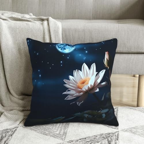 Flower and Moon Print Throw Pillow Cover Corduroy Soft Pillowcase with Hidden Zipper Decorative Cushion Covers for Sofa Living Room Home Decors 18"X18"