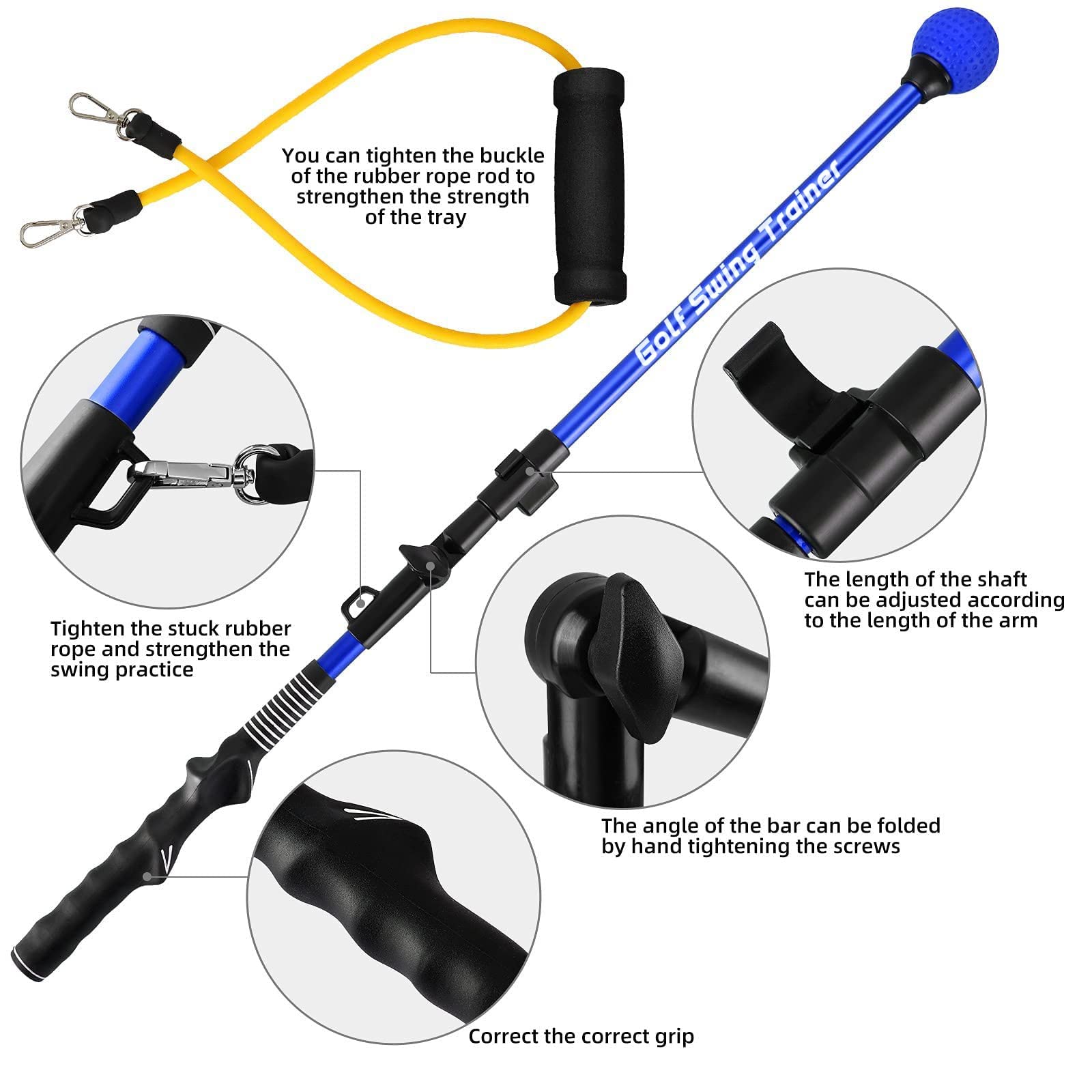 Golf Swing Trainer Portable Golf Training Aid Adjustable to Improve Hinge, Forearm Rotation, Shoulder Turn – Lightweight, Durable Golf Speed Strength with Rope to Strength Flexibility