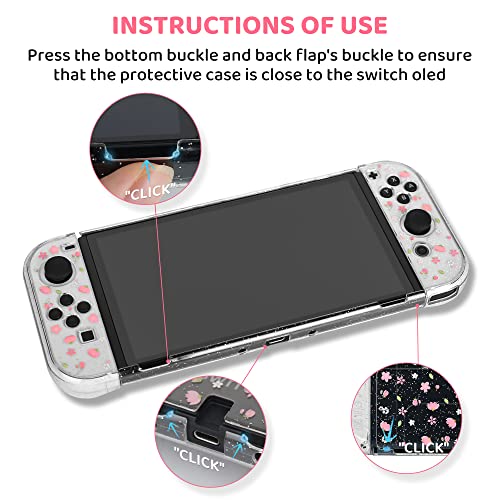 Glitter Case for Nintendo Switch OLED, FANPL Cute Protective Cover Compatible with Switch OLED, Crystal PC Shell Accessories for Girls with 4 Thumb Caps and Screen Protector - Sparkle Pink Sakura