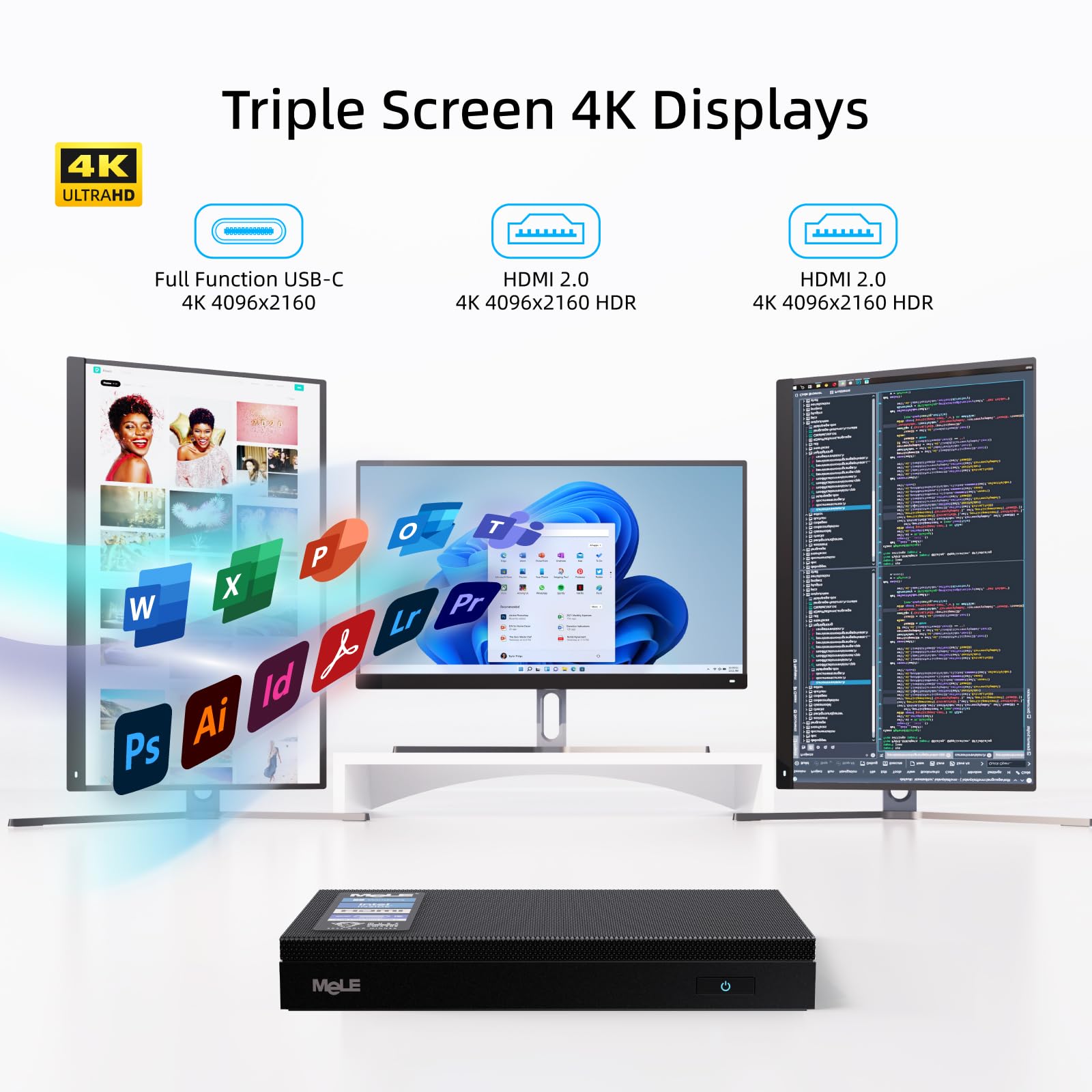 MeLE Quieter3C Fanless Mini PC Windows 11 Pro 8GB DDR4 128GB ROM Slim Desktop PC Celeron N5105(up to 2.9GHz) Micro Computer USB-C Dual HDMI 4K, VESA Mount, WiFi 6, BT5.2 Office PC