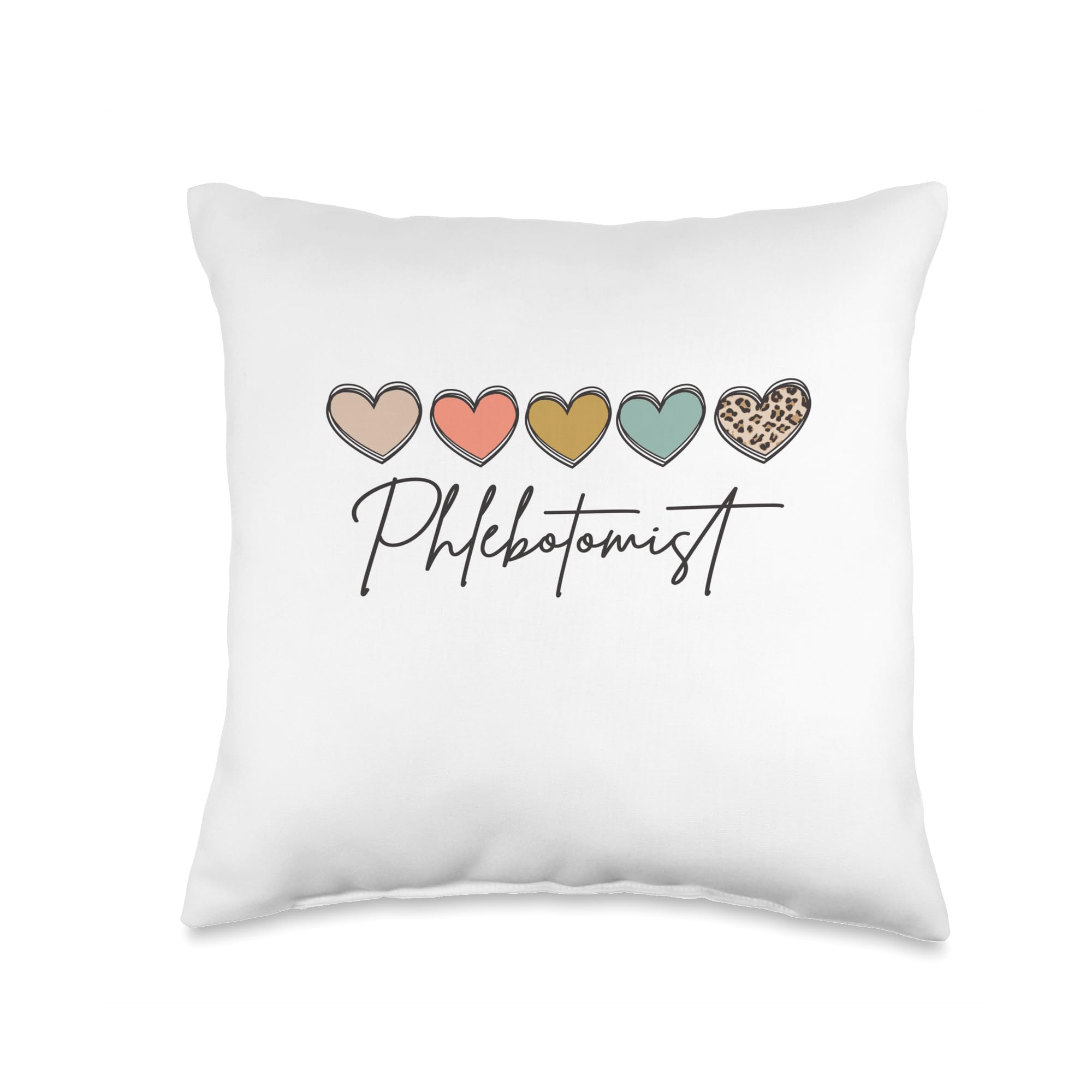 Funny Phlebotomy Nurse Technician Gift Vintage Leopard Cheetah Hearts Phlebotomist Phlebotomy Nurse Throw Pillow, 16x16, Multicolor