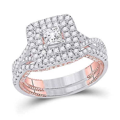 FB Jewels 14kt Two-tone Gold Womens Princess Diamond Bridal Wedding Engagement Ring Band Set 1-1/2 Cttw Size 7