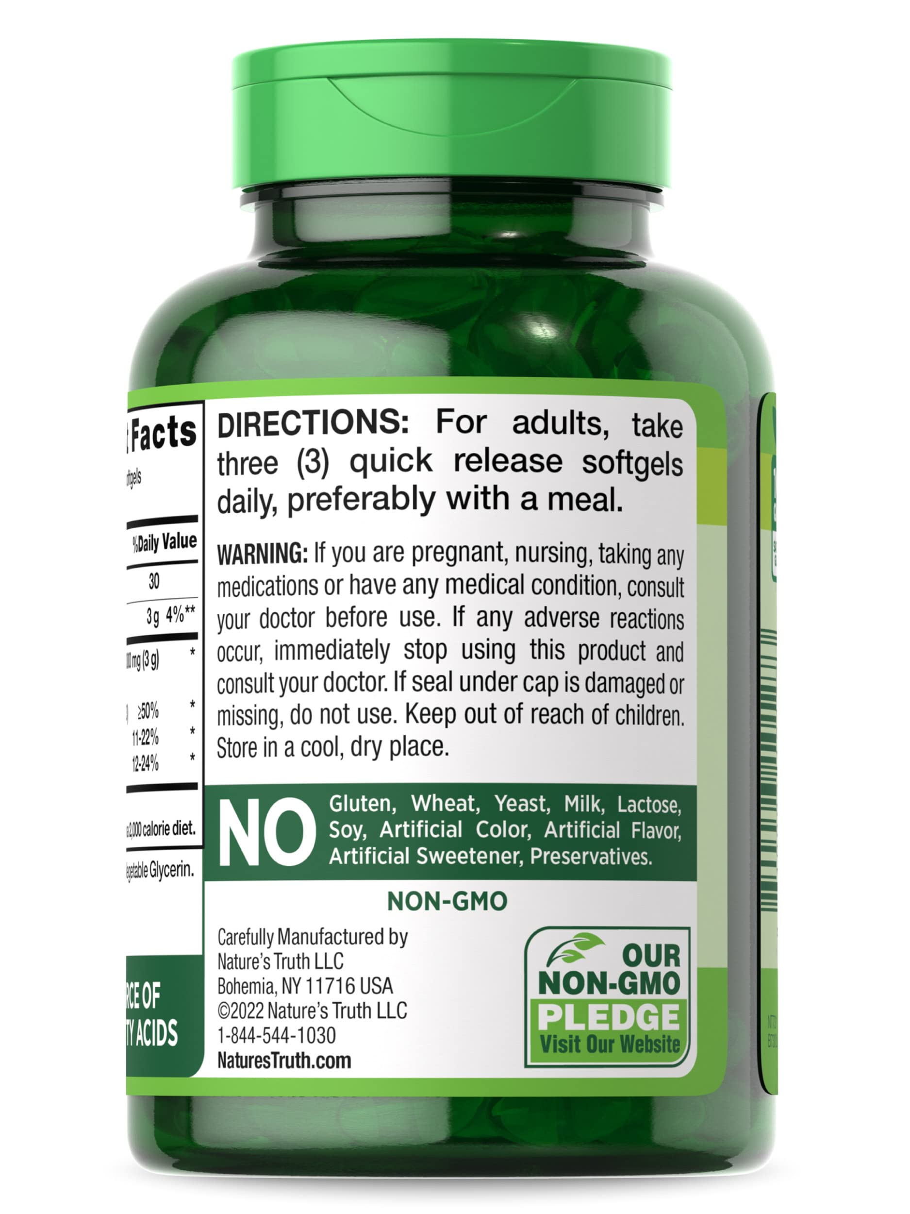 Flaxseed Oil Softgels | 90 Count | Cold Pressed, Non-GMO & Gluten Free Supplement | by Nature's Truth