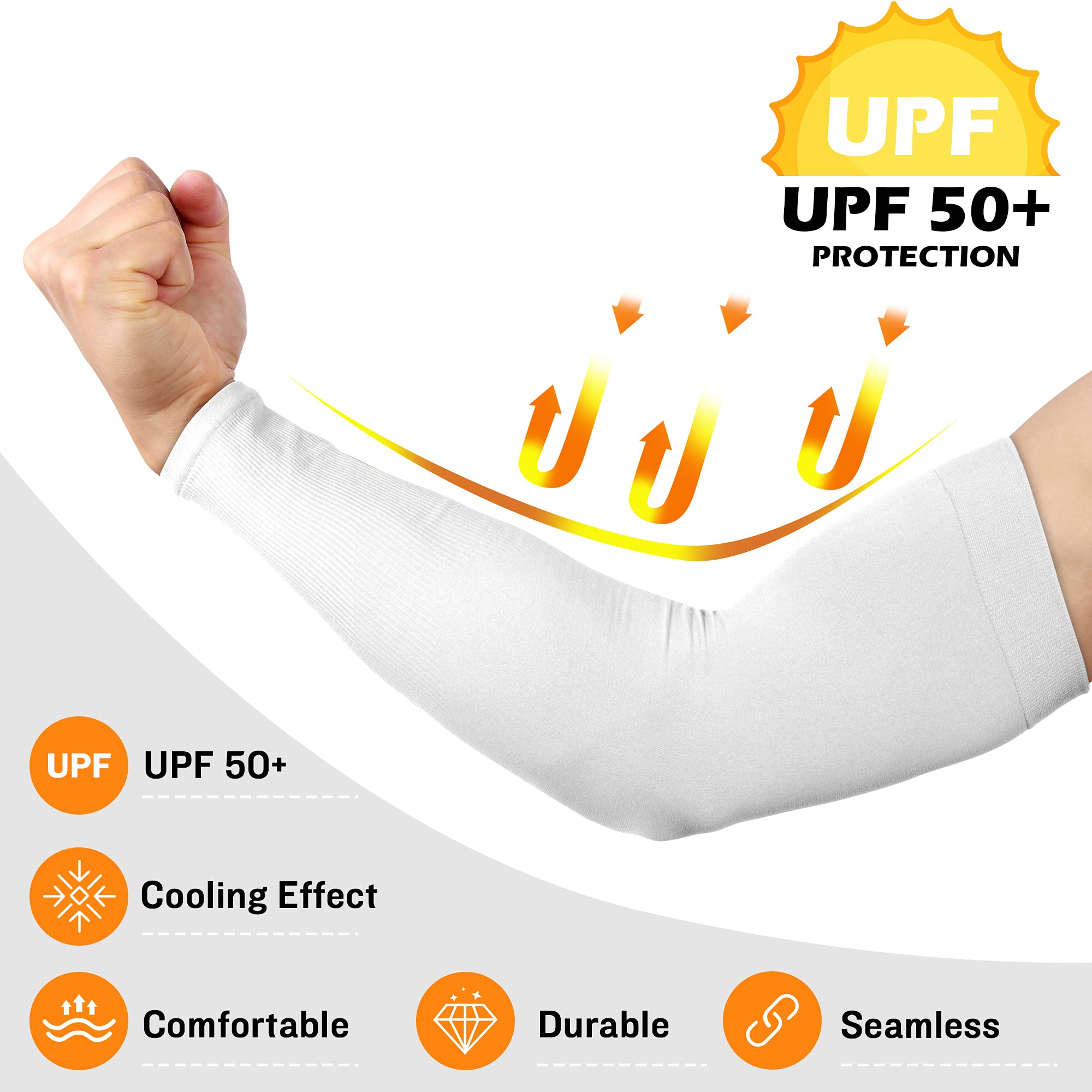 Forhaha 4 Pairs Sun Protection Cooling Arm Sleeves, UPF 50 Sleeves for Men and Women, White