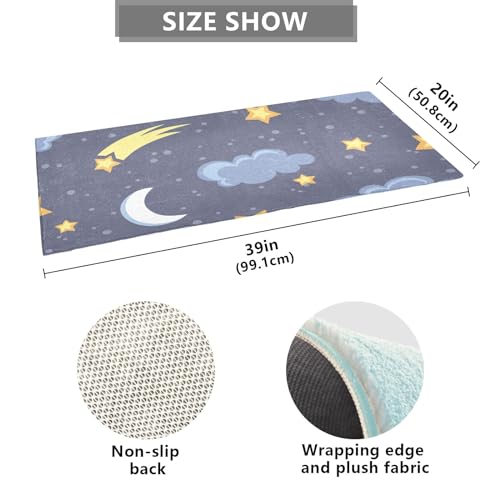 Fluffy Floor Carpet-Moon and Star ,39x20in Front Door Mat Indoor Machine Washable Carpet,Aesthetic Rug