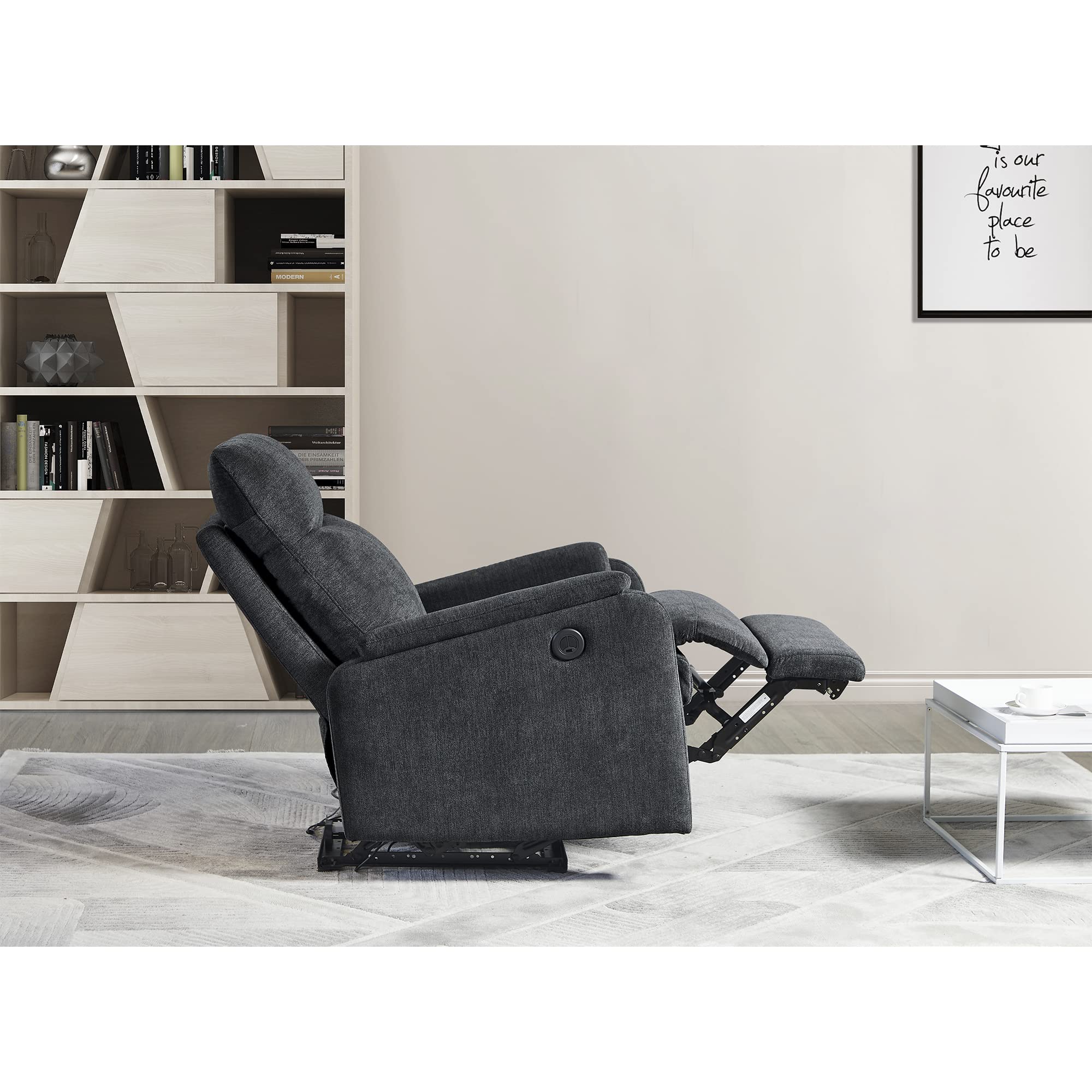 FIQHOME Electric Power, Fabric Single Sofa Recliner Function,Ergonomic Lounge Chair, Home Theater Seating with USB Charge Port for Small Room, Grey, Dark Gray
