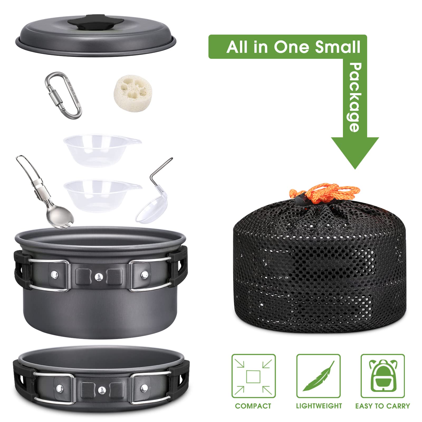 G4Free 11PCS/13PCS Camping Cookware Mess Kit Hiking Backpacking Picnic Cooking Bowl Non Stick Pot Pan Knife Spoon Set(11PCS Orange)