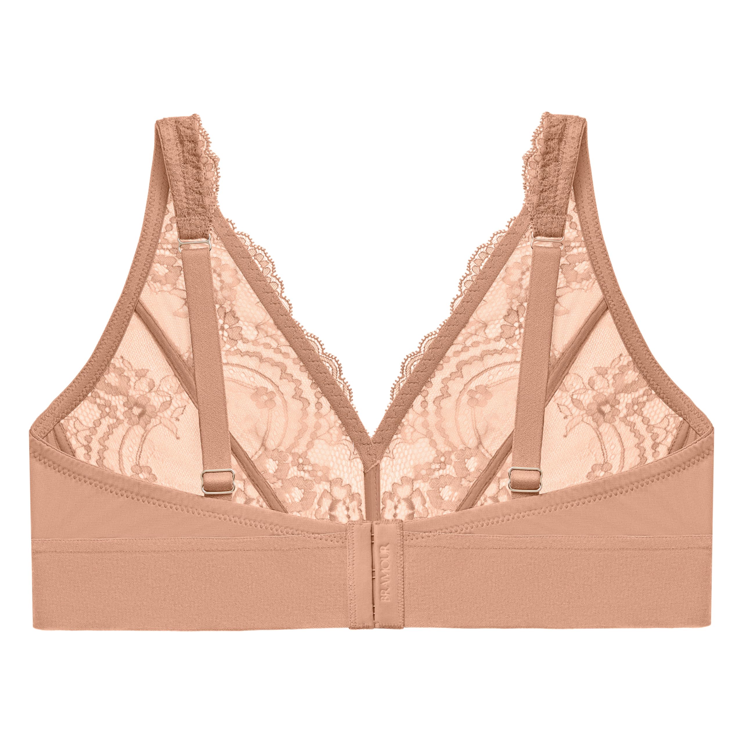 Full Figure Plus Size Bramour Lexington Lace Plunge Bralette Wirefree #7013 Cappuccino
