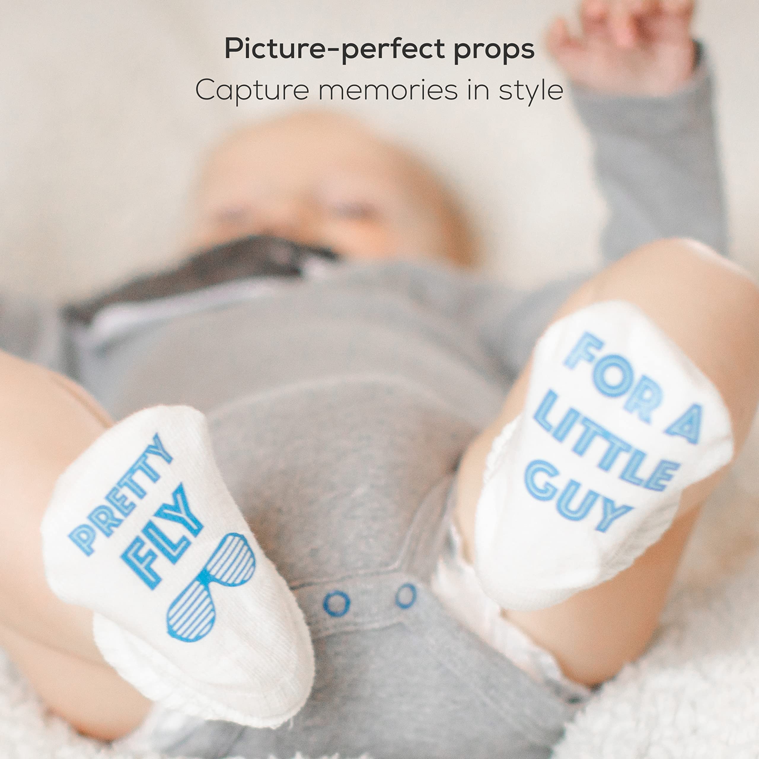 First Landings Baby Socks Gift Set - 6 Pairs of Infant Socks with Adorable Quotes - Ready-to-Gift Packaging - Blues