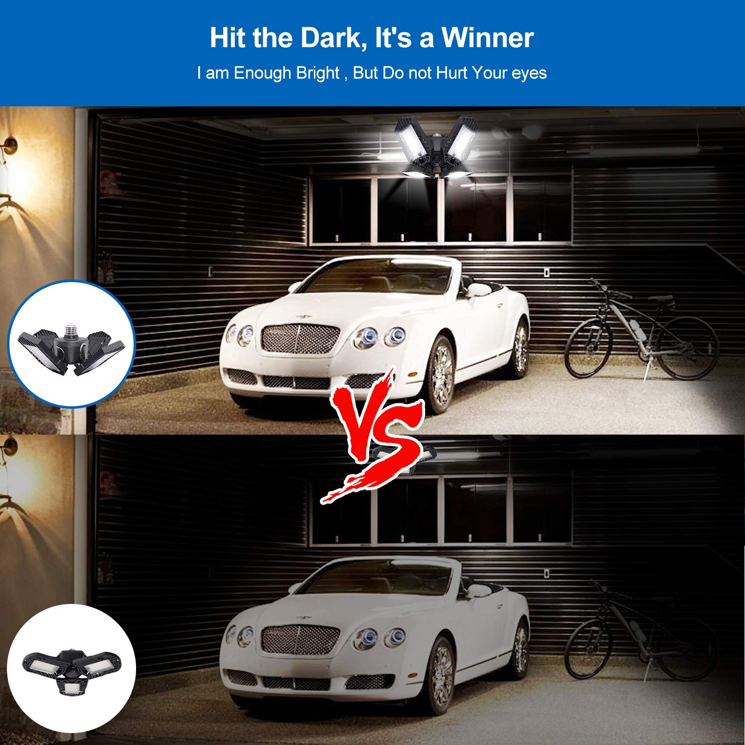 Garage Light, 2020 Updated Four Leaf Garage Light Deformable Led Garage Lights 60W LED Garage Lights 6000 Lumens Garage Ceiling Light CRI 80 Led Light for Garage Workshop Basement Laundry Room-Black