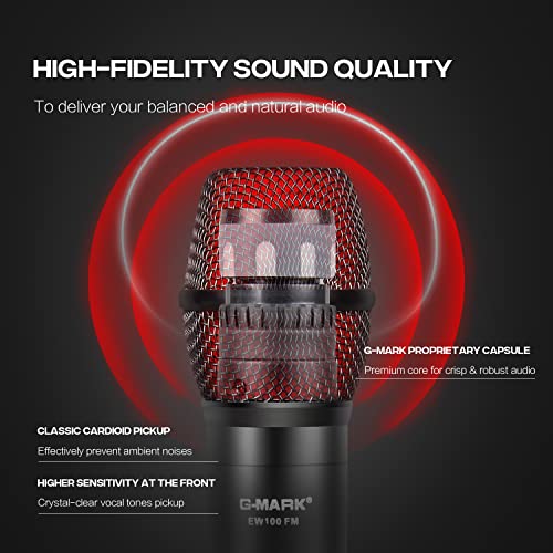 G-MARK Wireless Microphone, Dual Professional UHF Cordless Dynamic Mic Handheld Microphone System for Home Karaoke, Meeting, Party, Church, DJ, Wedding, Home KTV Set, 200ft(EW100)