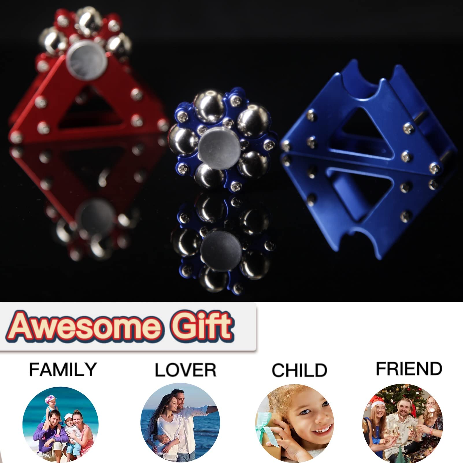 New Ferris Wheel Planet Cool Desktop Ornament, Metal Frame Stainless Steel Smooth Bearing, Space Silver, Leisure Entertainment Spinning Decompression Gift Gyro Toy (red)