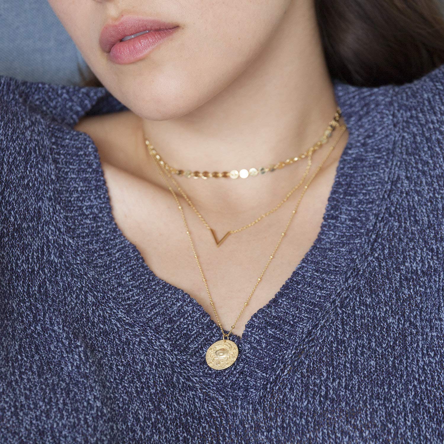 Fremttly Zodiac Coin Embossed Necklace Disc 12 Constellation Astrology Horoscope 14K Gold/Silver Plated Round Pendant Personalized Necklace Gift for Women Cancer