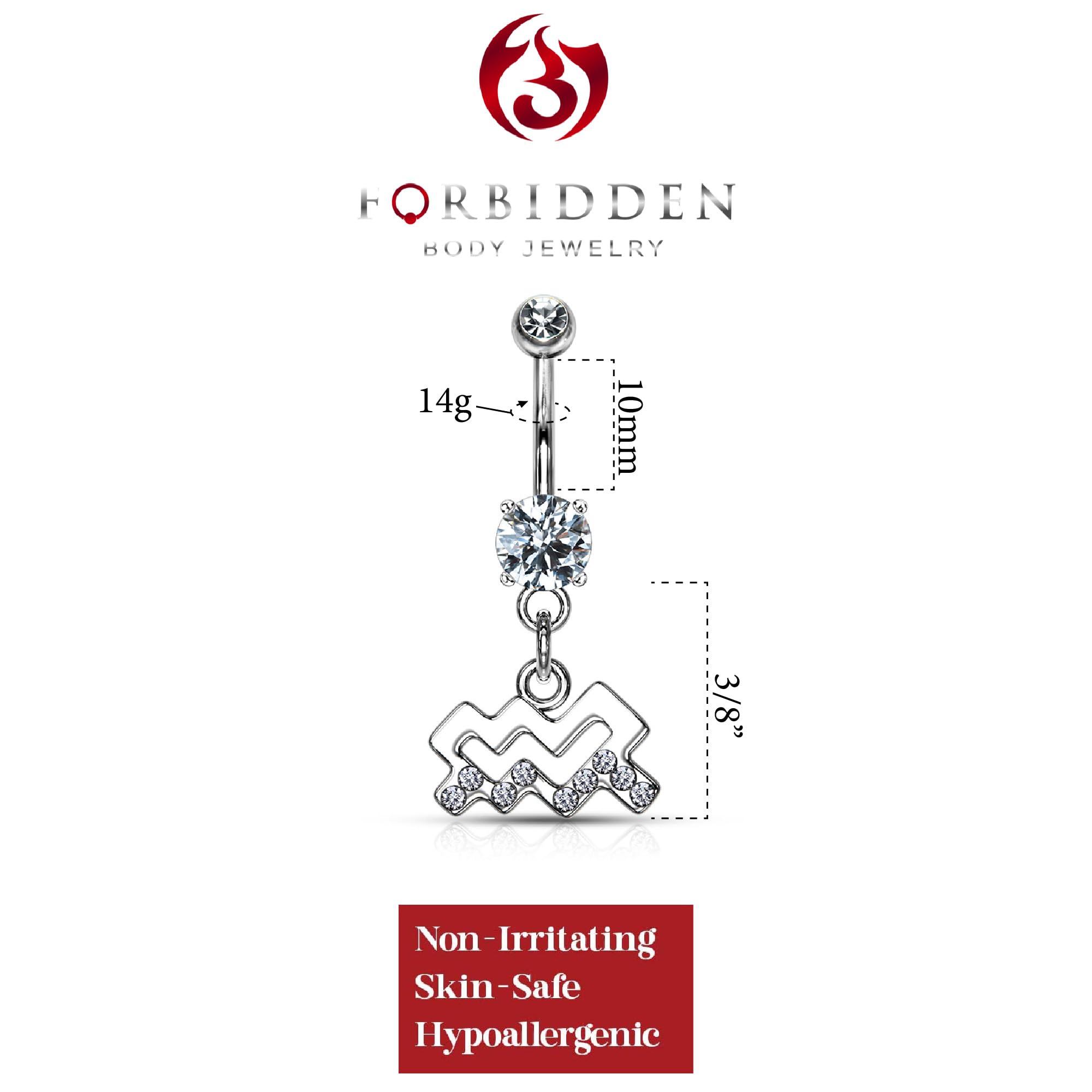 Forbidden Body Jewelry Surgical Steel CZ Jeweled Pisces Zodiac Sign Dangle Belly Button Ring