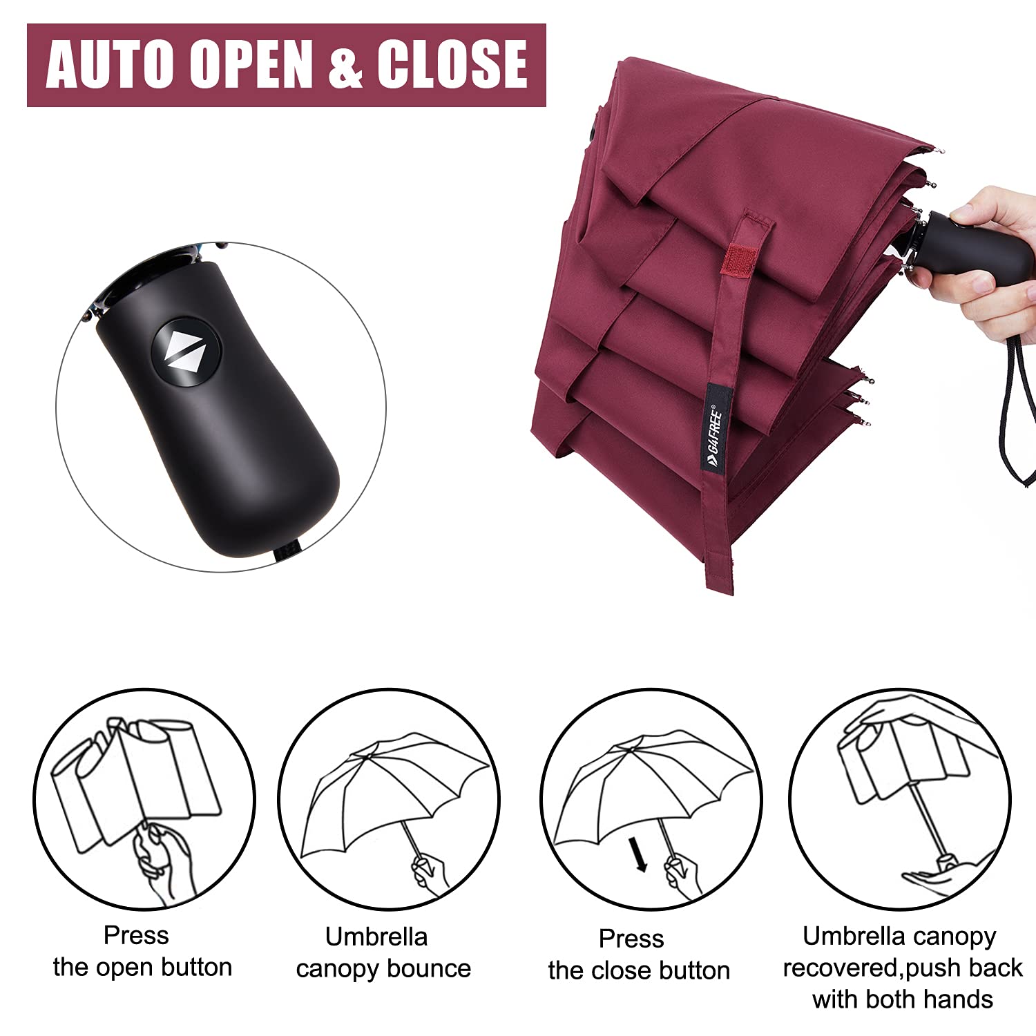 G4Free 42 Inch Compact Travel Umbrella, Windproof Small Folding Backpack Umbrella for Rain, Auto Open and Close Button(Sapphire)