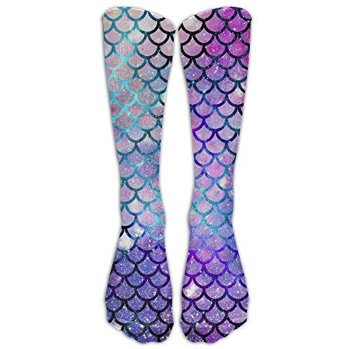 FUNINDIY Mermaid Scales Galaxy Crazy Socks for Women Football Compression Socks Crew Socks Funny Socks Long Socks for Running Athletic Travel Work